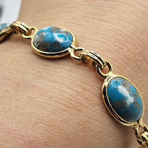 Vintage | Jewelry | Vintage Turquoise Color Cabochon Bracelet Gold Tone ...